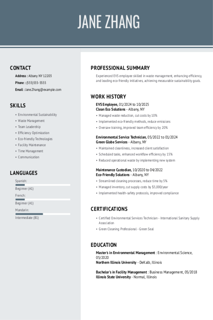 4 EVS Employee Resume Examples, Templates, & Tips for 2025