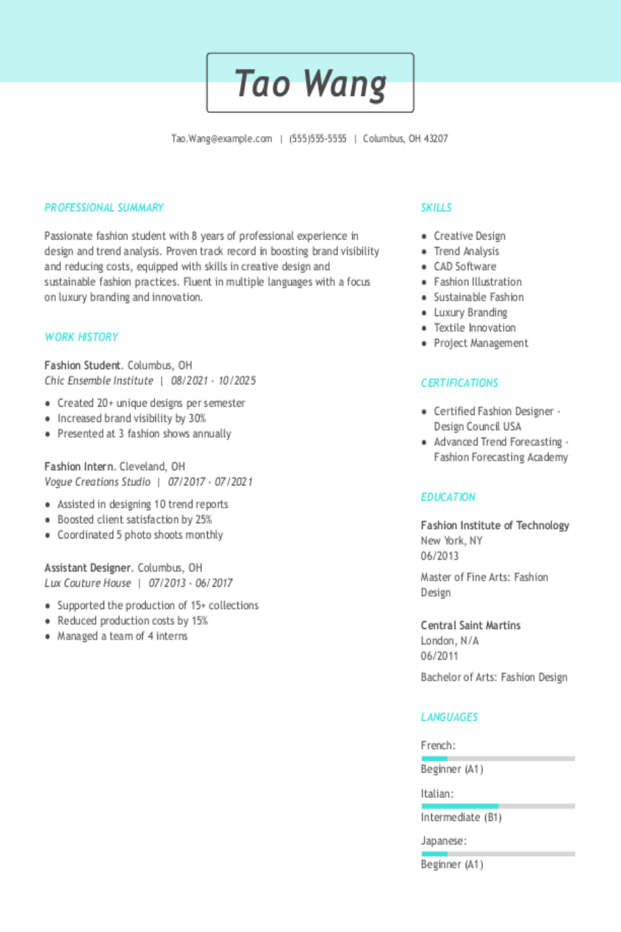 4 Fashion Student Resume Examples, Templates, & Tips for 2026