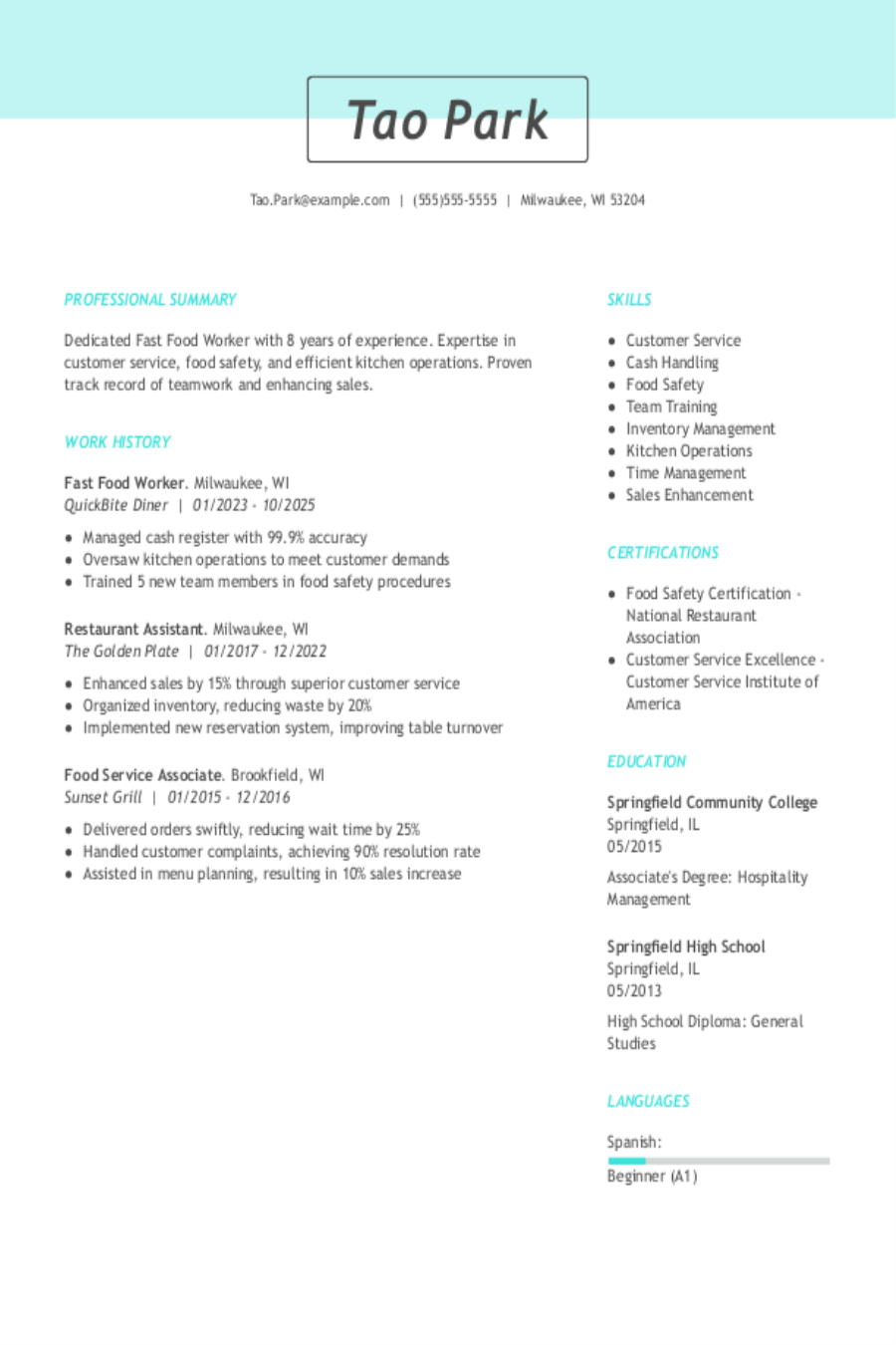 4 Fast Food Worker Resume Examples, Templates, & Tips for 2026