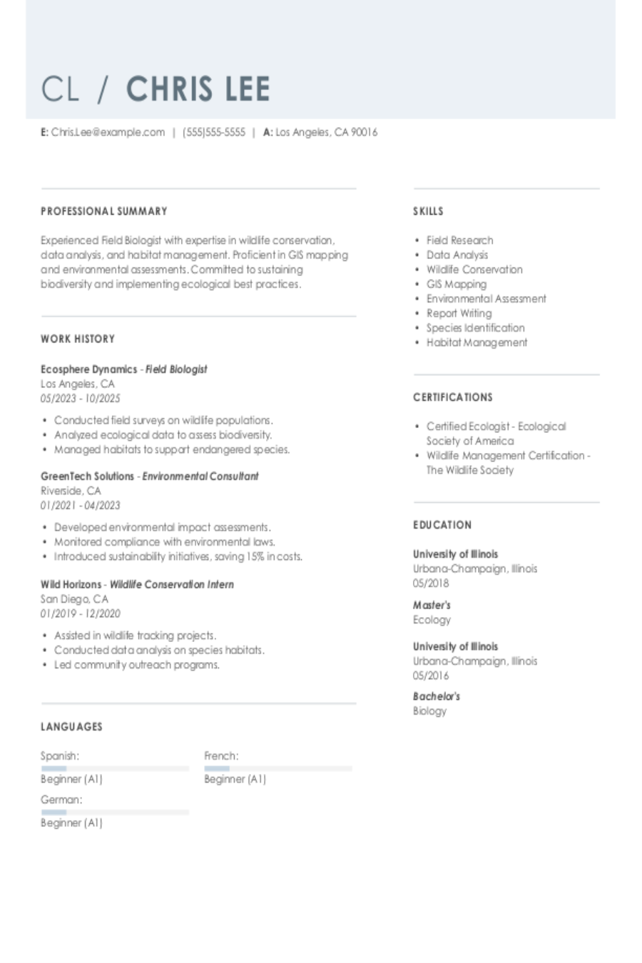 4 Field Biologist Resume Examples, Templates, & Tips for 2025