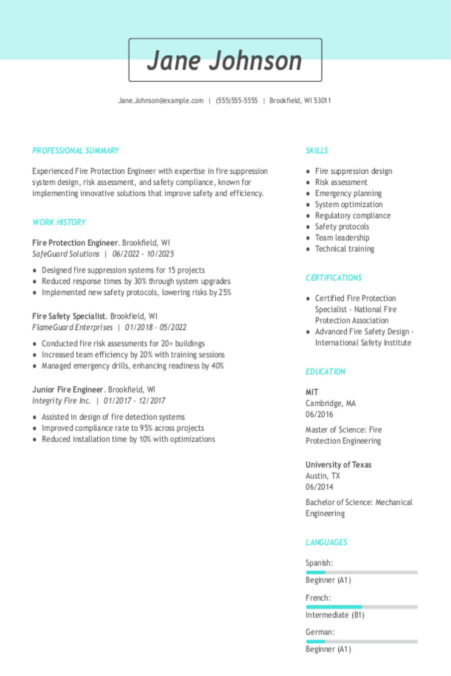 4 Fire Protection Engineer Resume Examples, Templates, & Tips for 2025