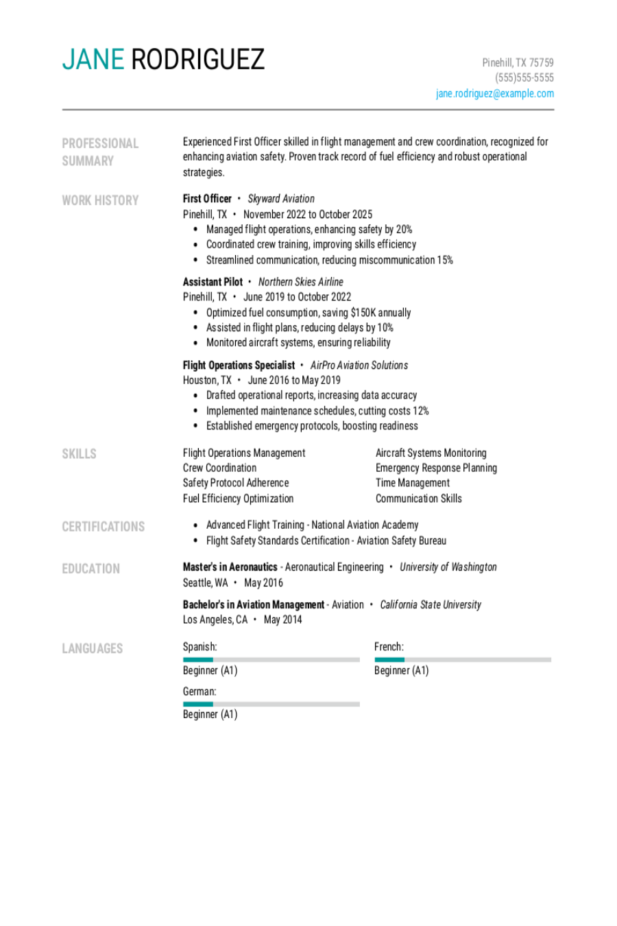 4 First Officer Resume Examples, Templates, & Tips for 2026