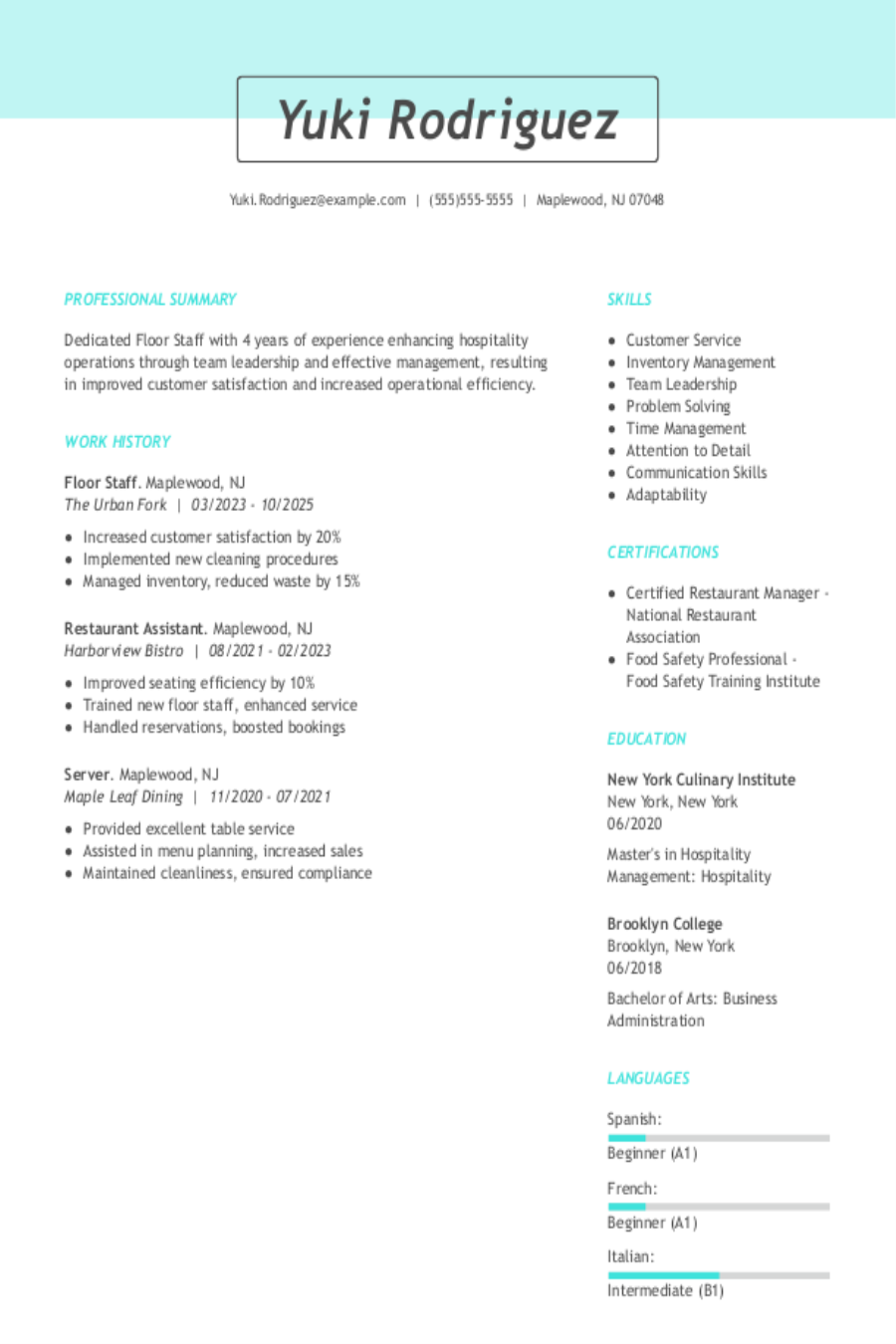 4 Floor Staff Resume Examples, Templates, & Tips for 2026