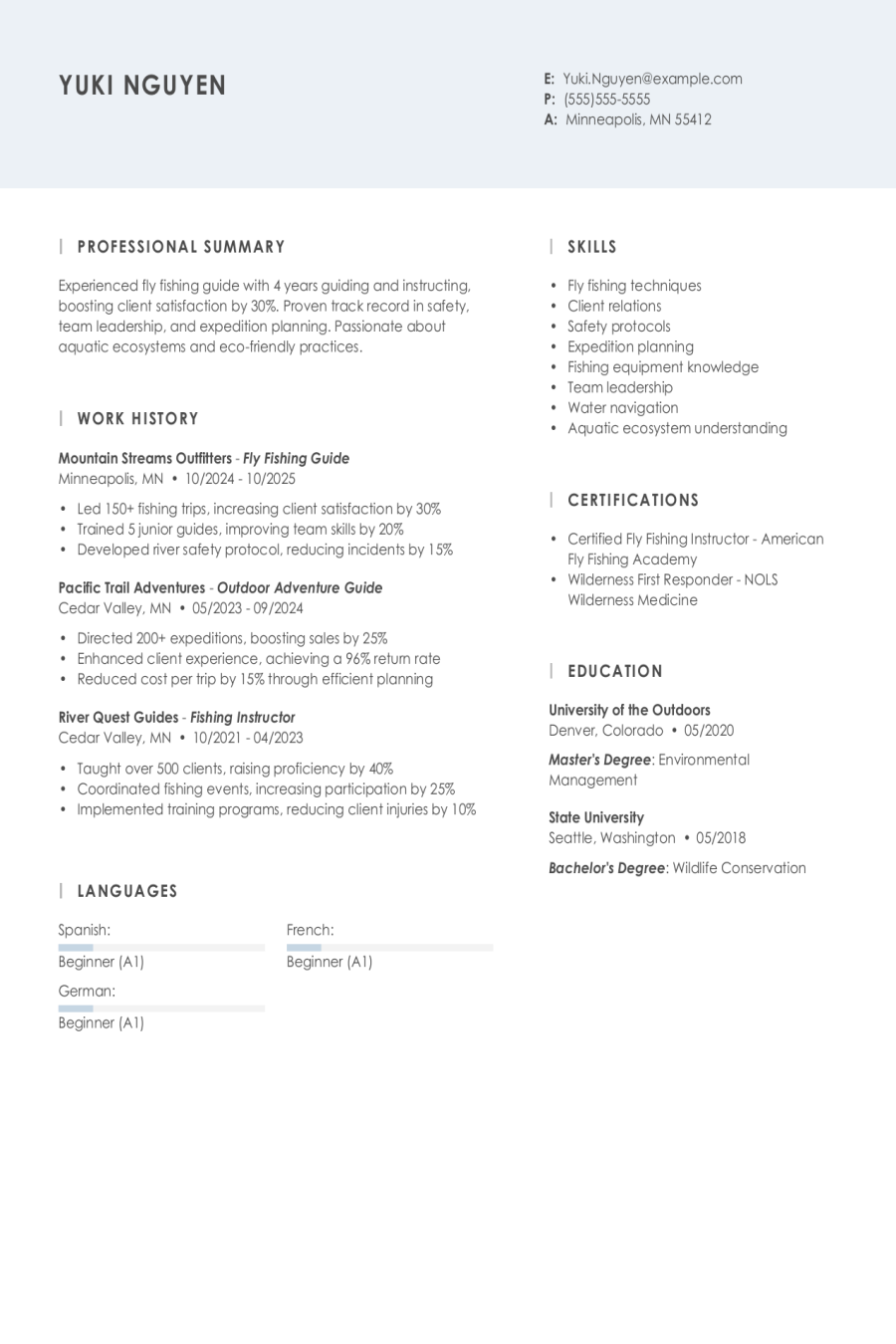 4 Fly Fishing Guide Resume Examples, Templates, & Tips for 2025