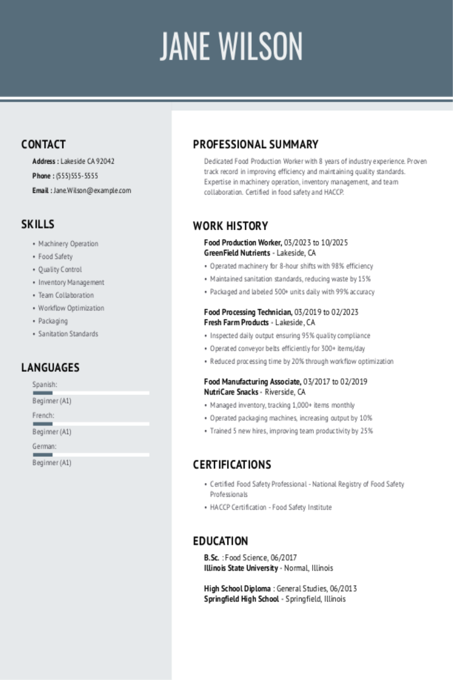 4 Food Production Worker Resume Examples, Templates, & Tips for 2026