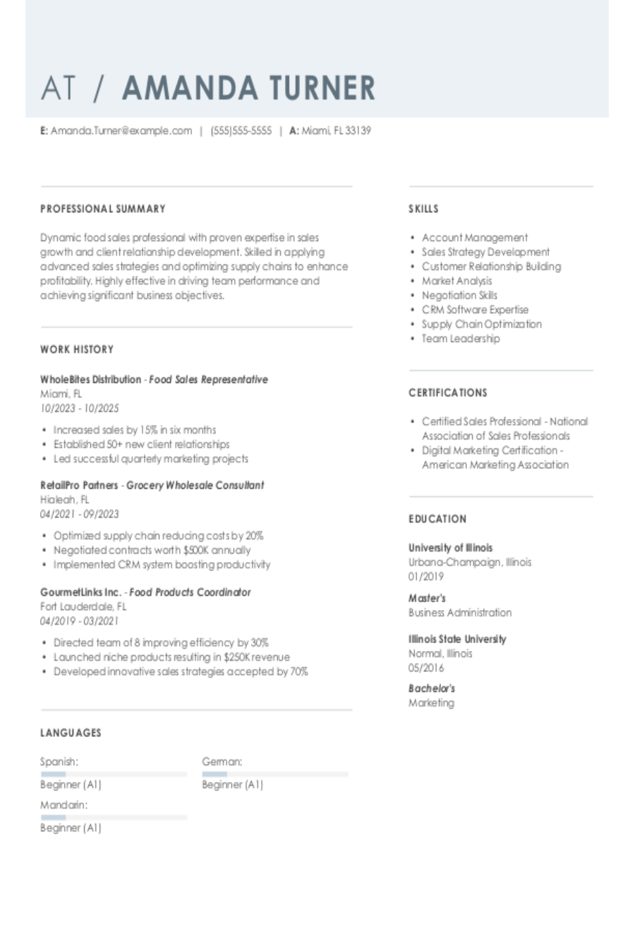 4 Food Sales Representative Resume Examples, Templates, & Tips for 2026