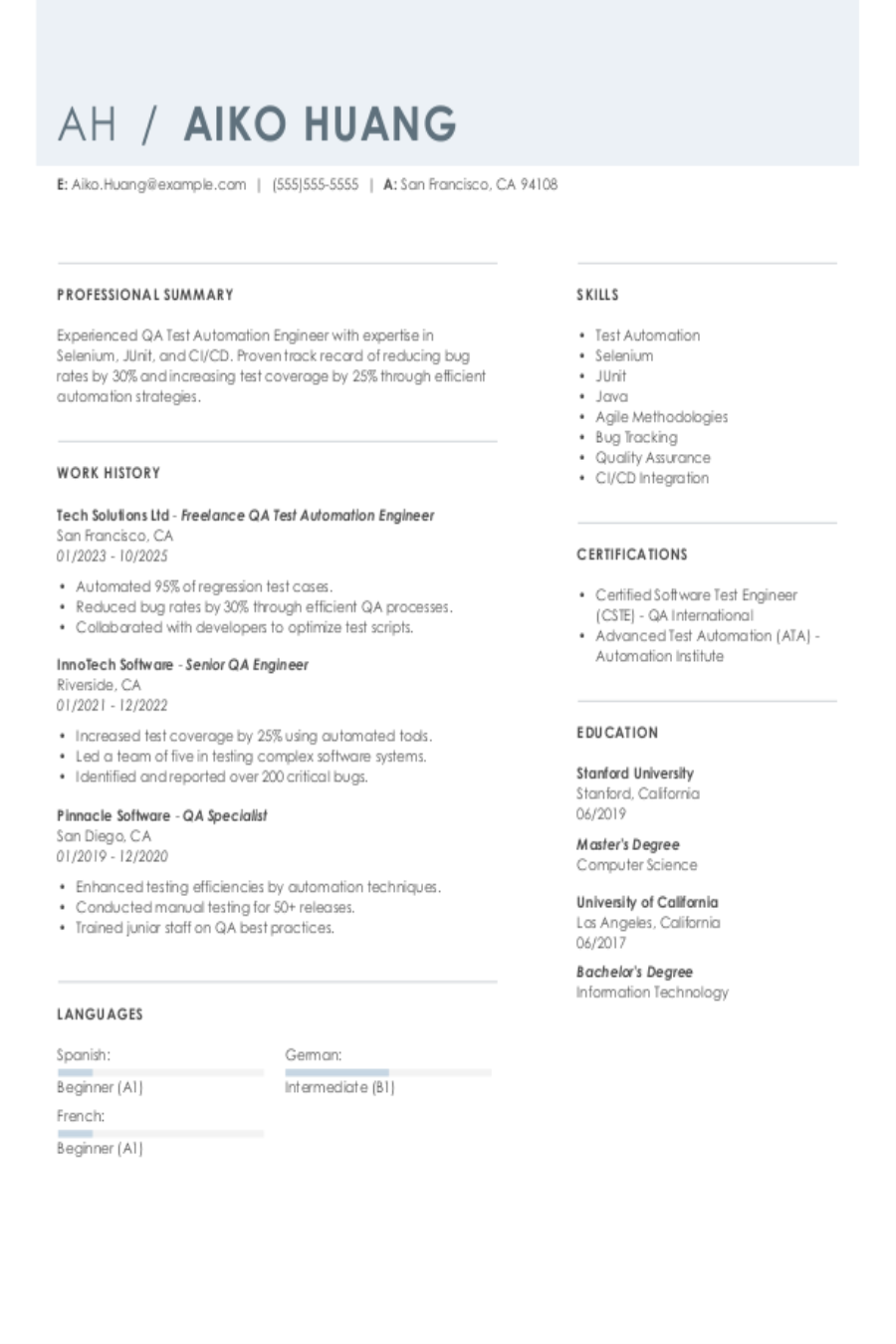 4 Freelance QA Test Automation Engineer Resume Examples, Templates ...