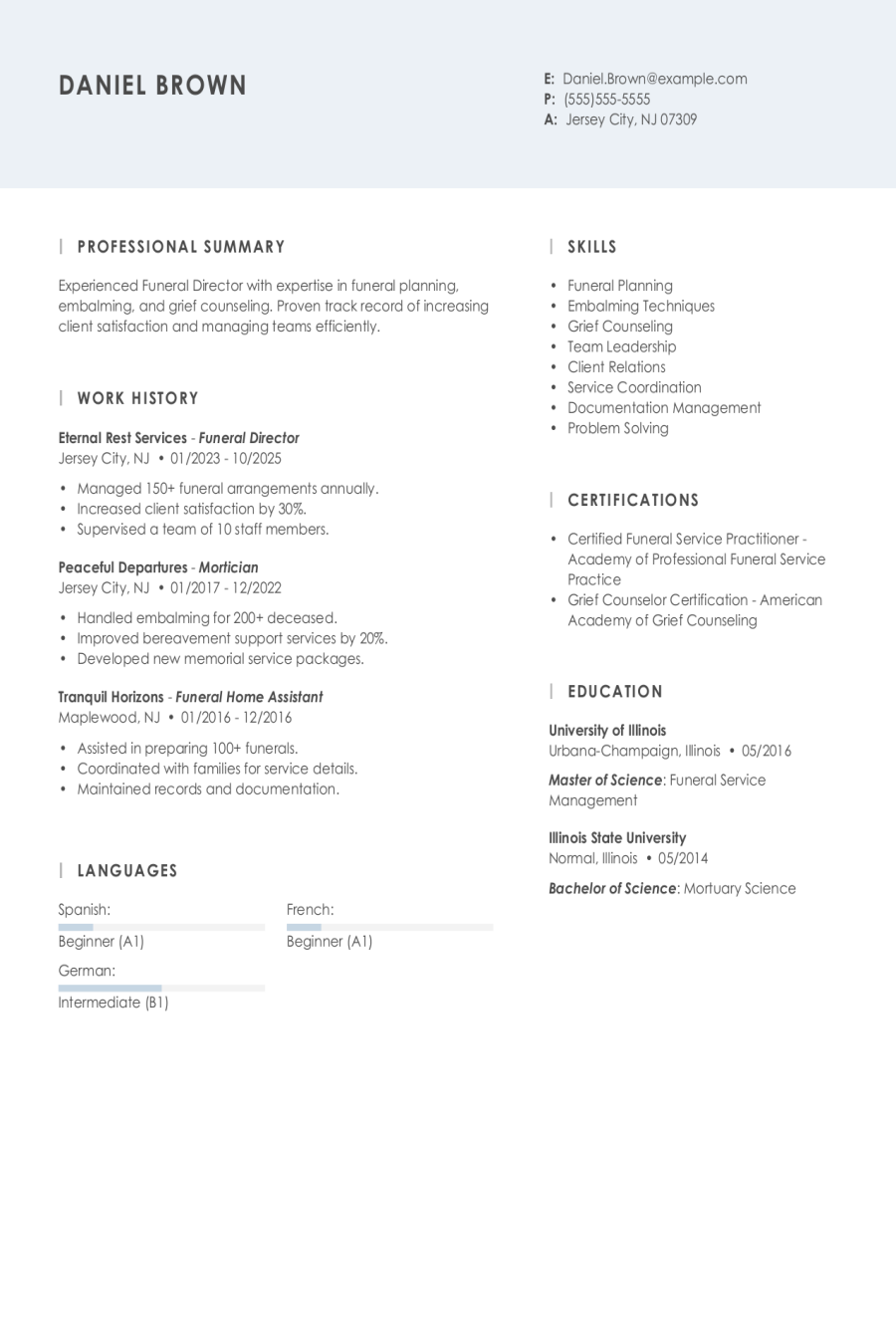 4 Funeral Director Resume Examples, Templates, & Tips for 2025