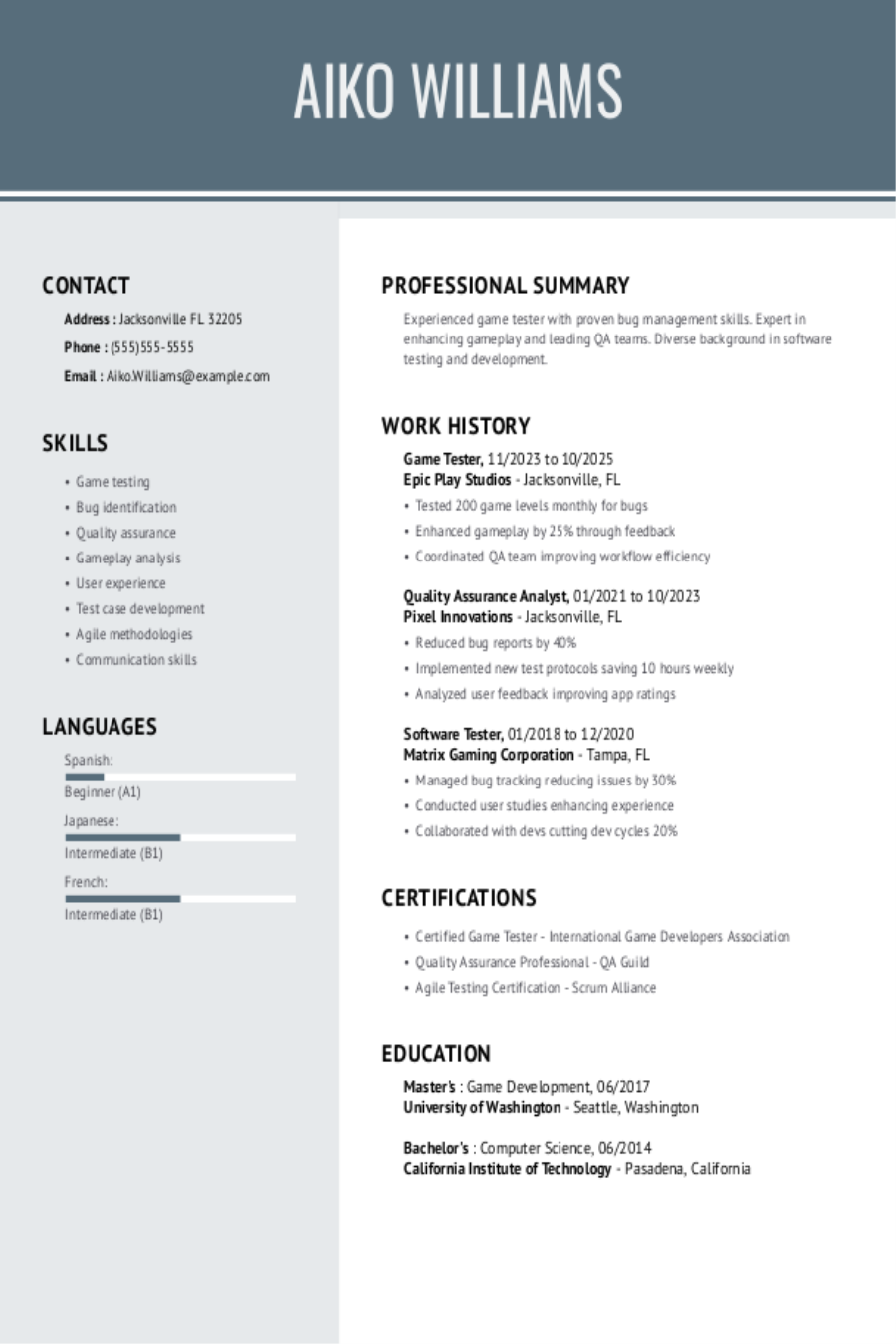 4 Game Tester Resume Examples, Templates, & Tips for 2026