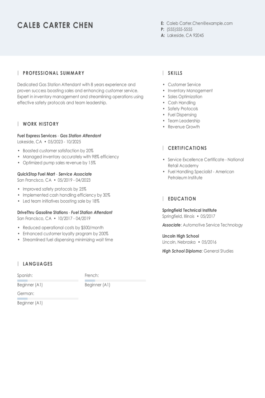 4 Gas Station Attendant Resume Examples, Templates, & Tips for 2026
