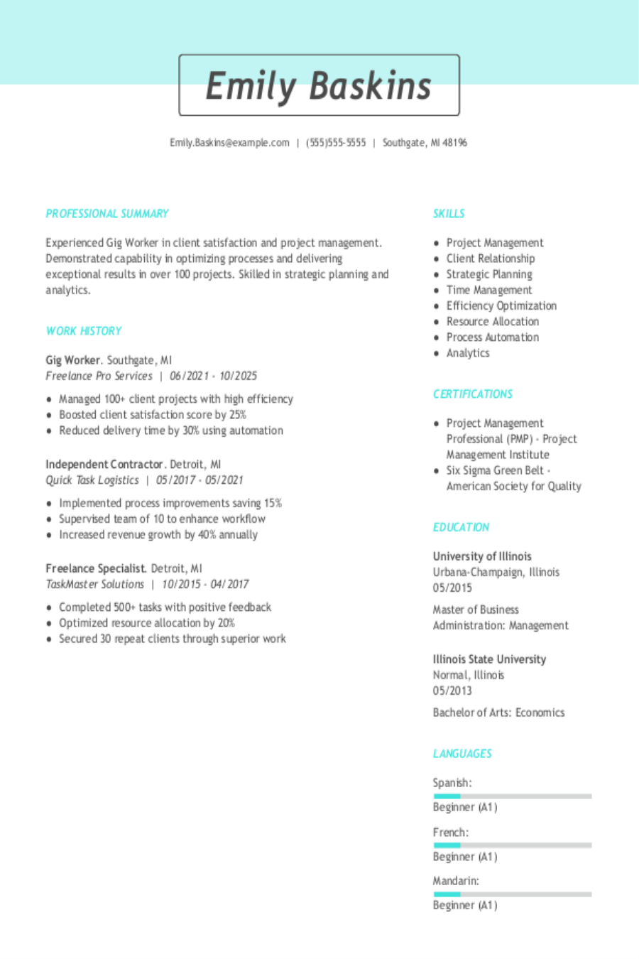 4 Gig Worker Resume Examples, Templates, & Tips for 2025