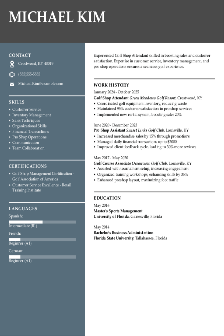 4 Golf Shop Attendant Resume Examples, Templates, & Tips for 2026