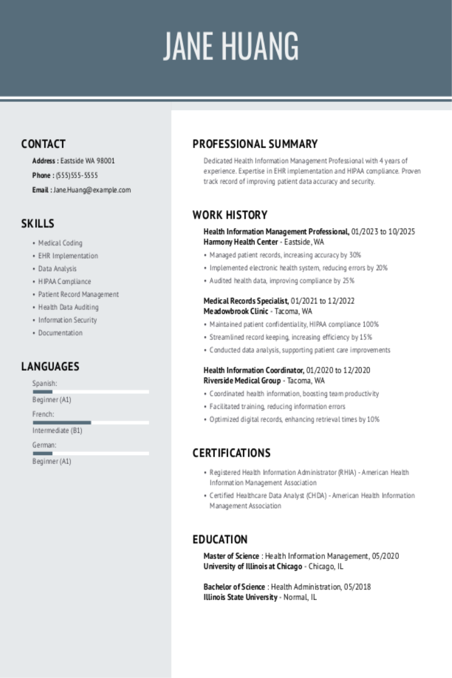4 Health Information Management Professional Resume Examples, Templates ...