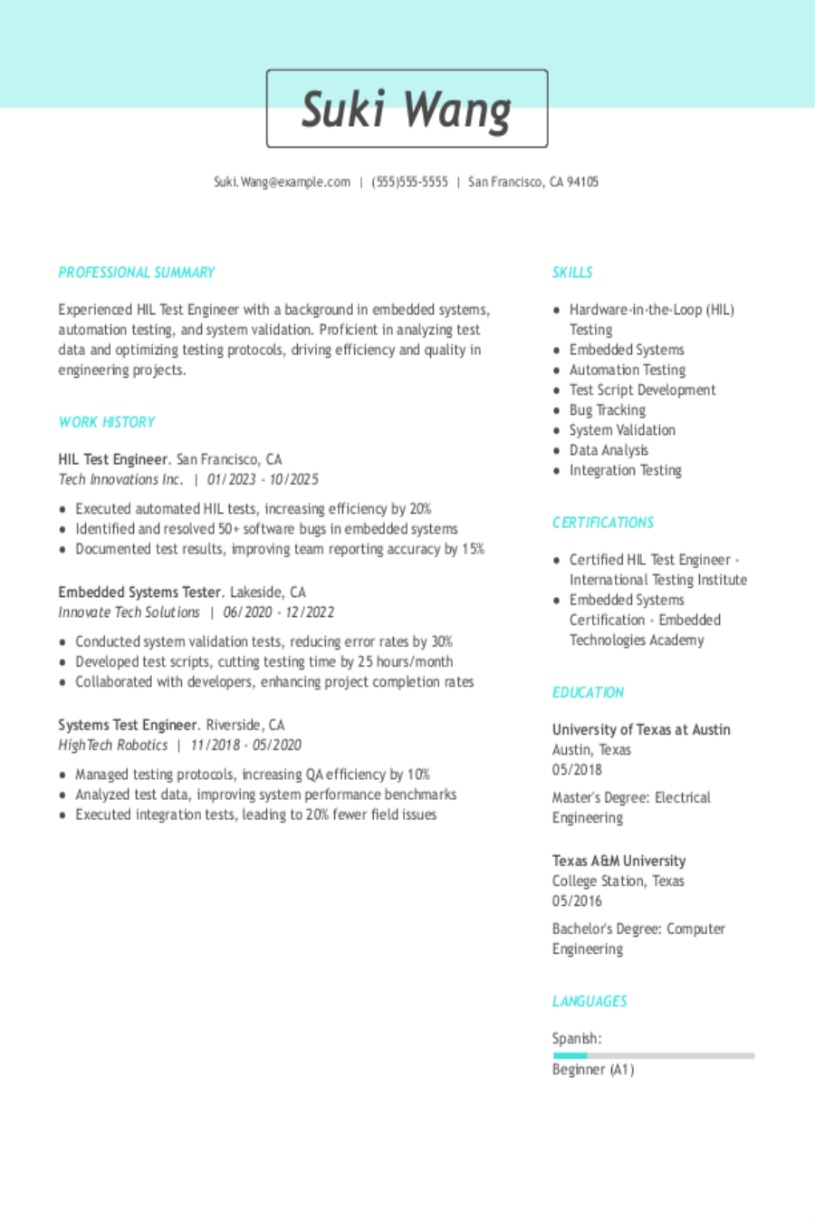 4 HIL Test Engineer Resume Examples, Templates, & Tips for 2025