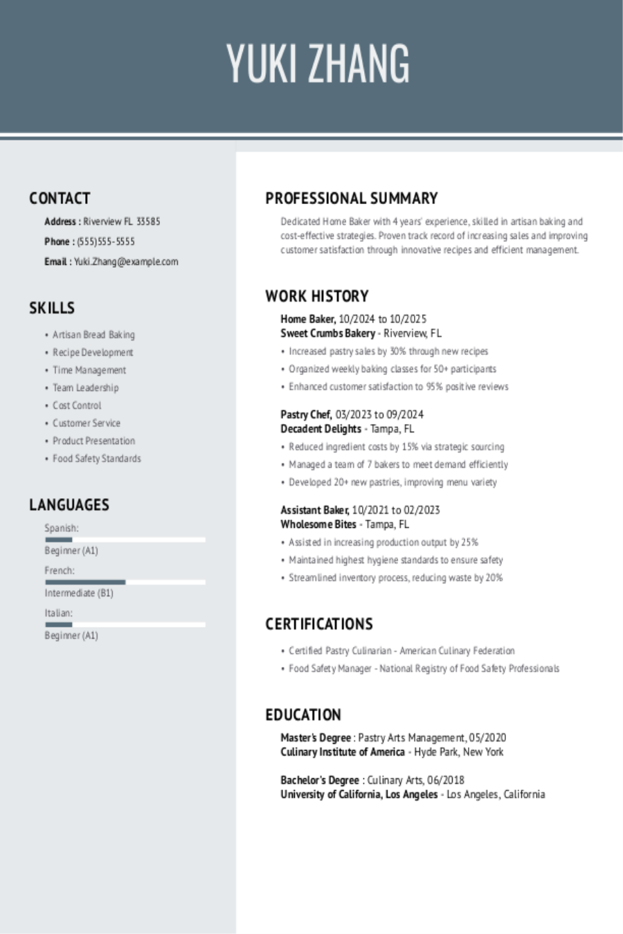 4 Home Baker Resume Examples, Templates, & Tips for 2025