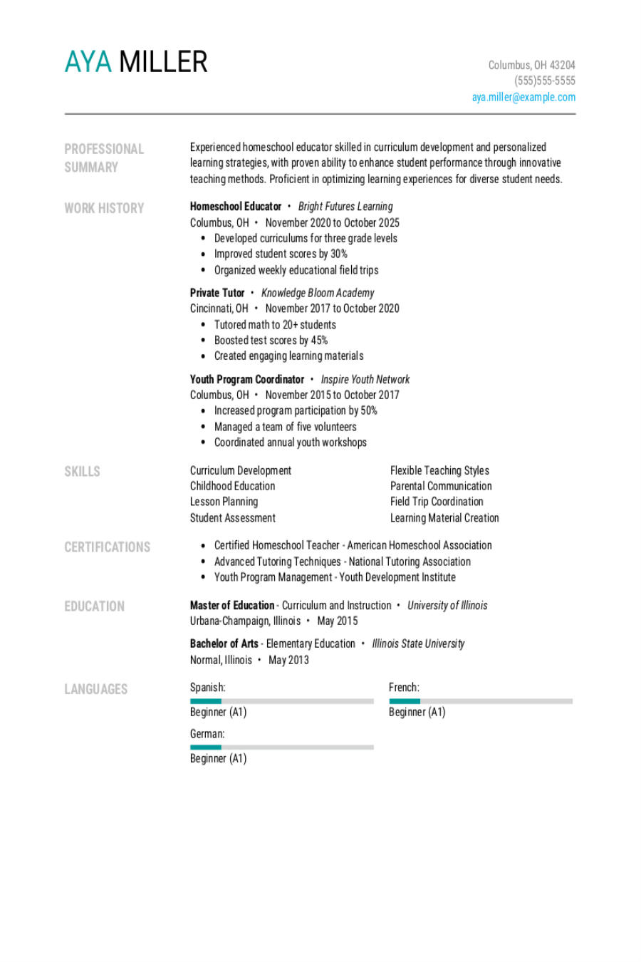 4 Homeschool Mom Resume Examples, Templates, & Tips for 2025