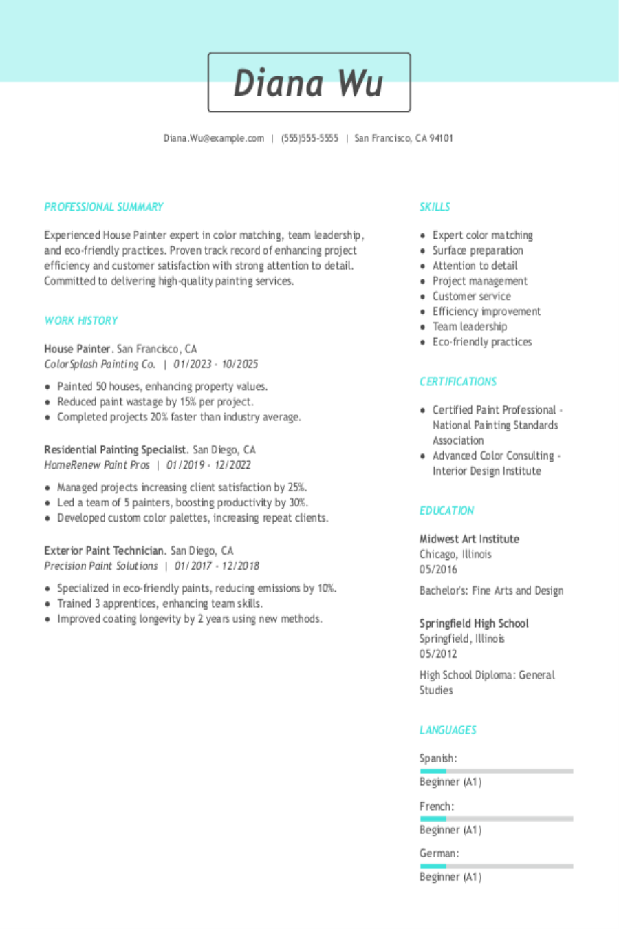 4 House Painter Resume Examples, Templates, & Tips for 2025