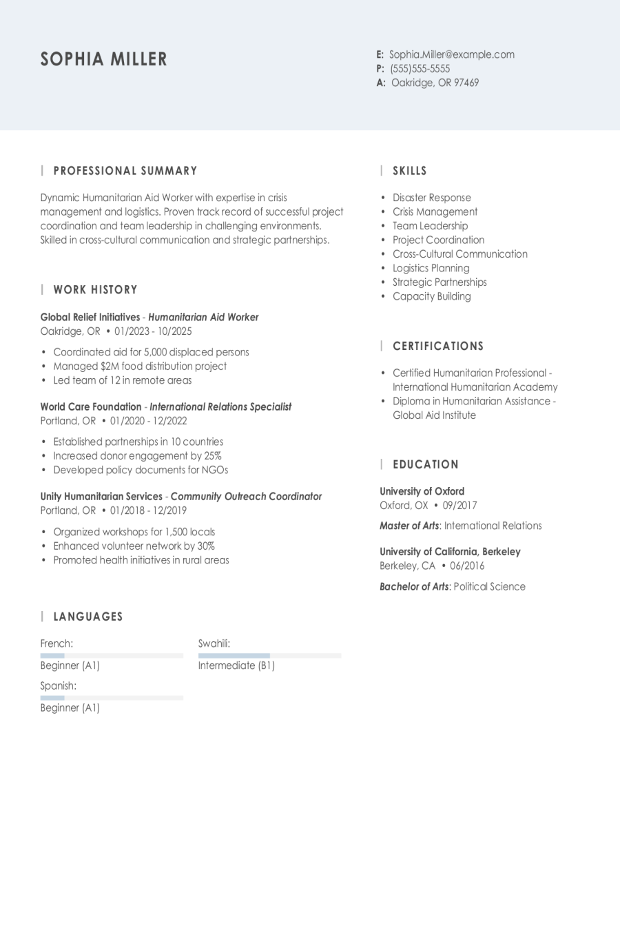 4 Humanitarian Aid Worker Resume Examples, Templates, & Tips for 2026
