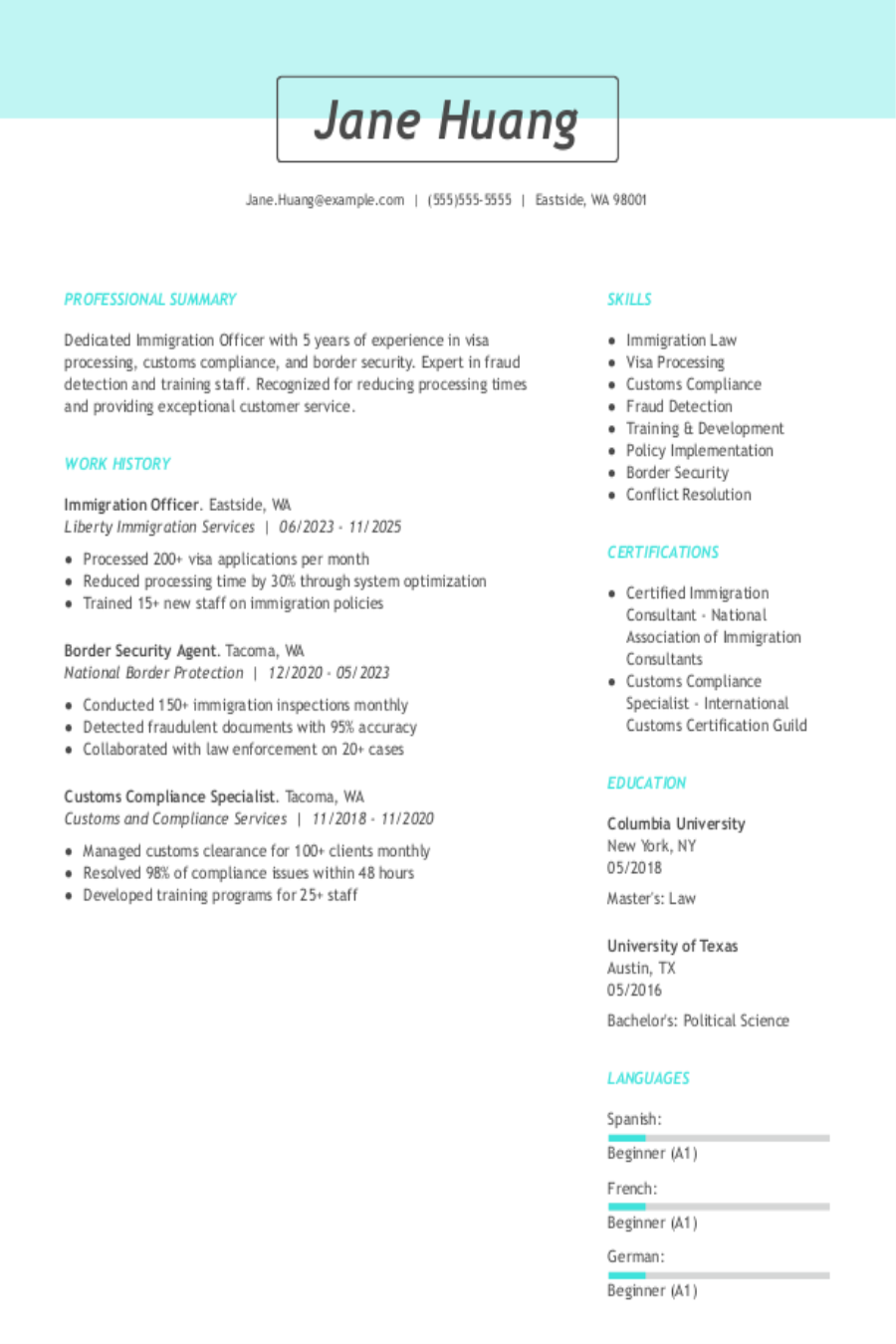 4 Immigration Officer Resume Examples, Templates, & Tips for 2026