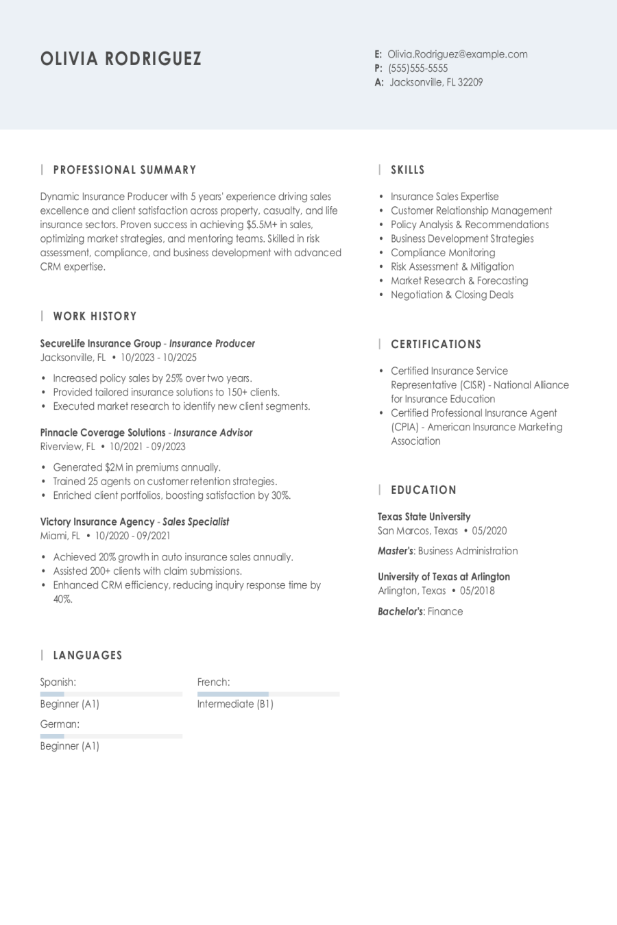 4 Insurance Producer Resume Examples, Templates, & Tips for 2025