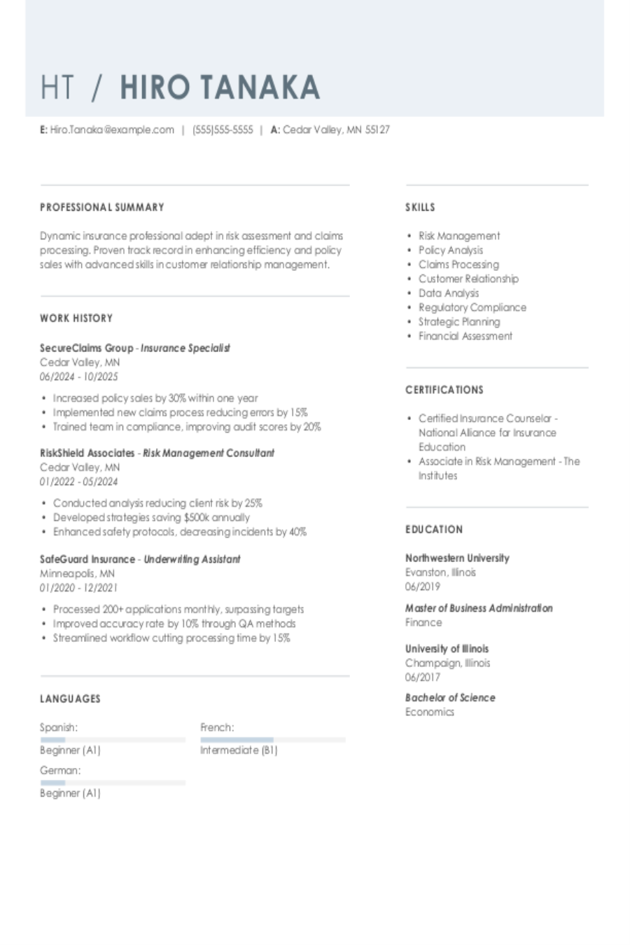 4 Insurance Resume Examples, Templates, & Tips for 2026