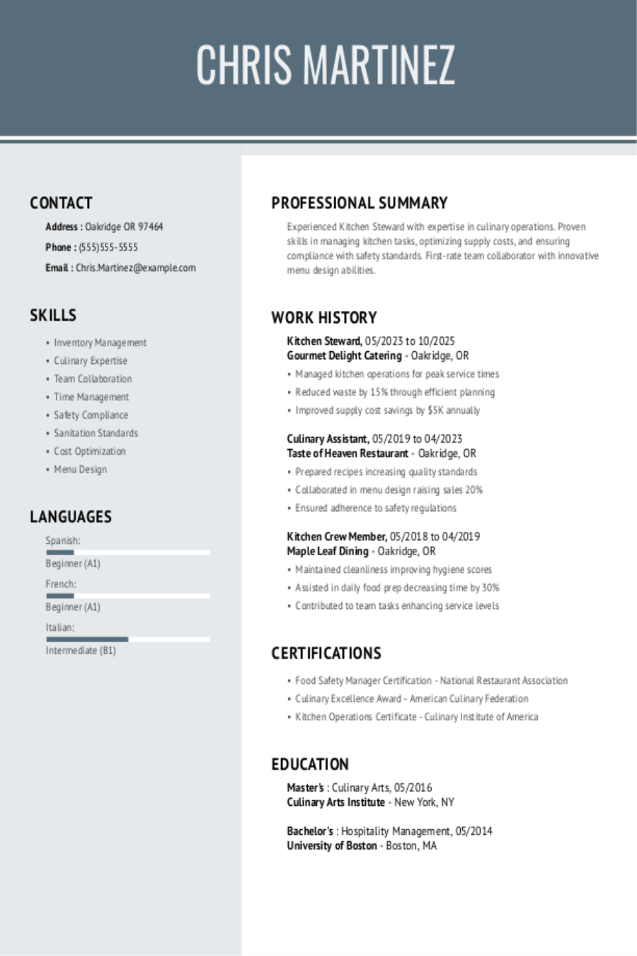 4 Kitchen Steward Resume Examples, Templates, & Tips for 2026
