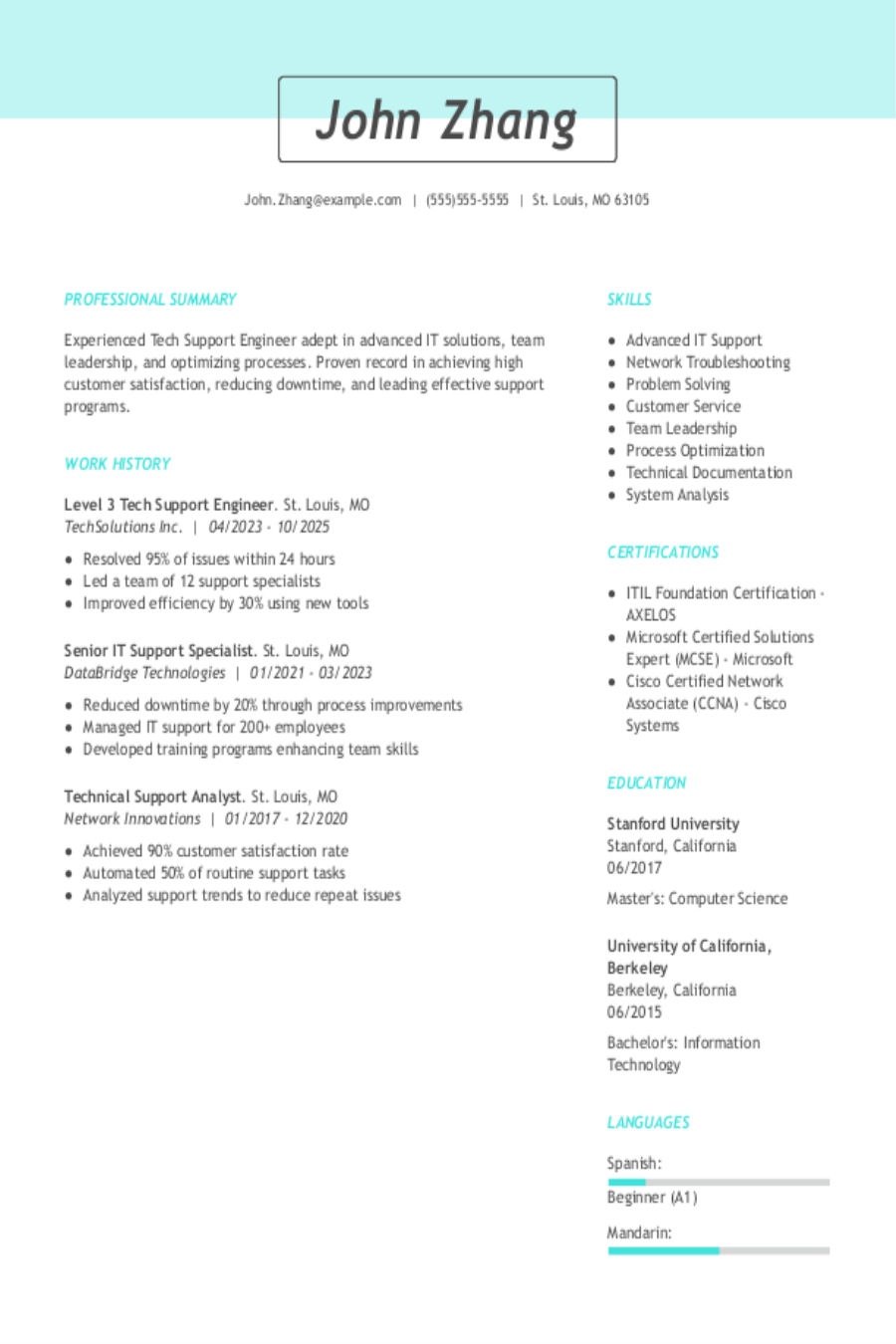 4 Level 3 Tech Support Engineer Resume Examples, Templates, & Tips for 2025