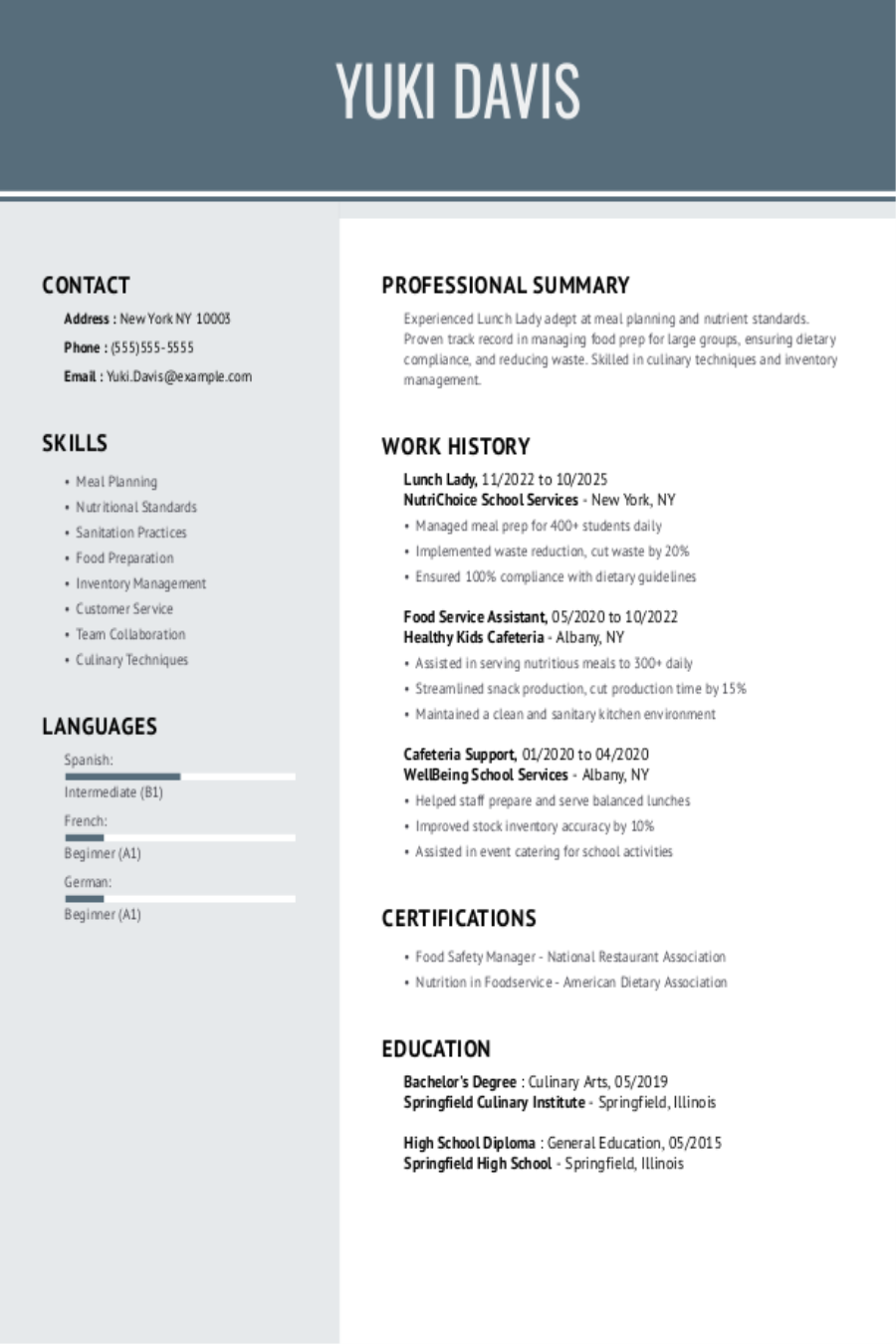 4 Lunch Lady Resume Examples, Templates, & Tips for 2026