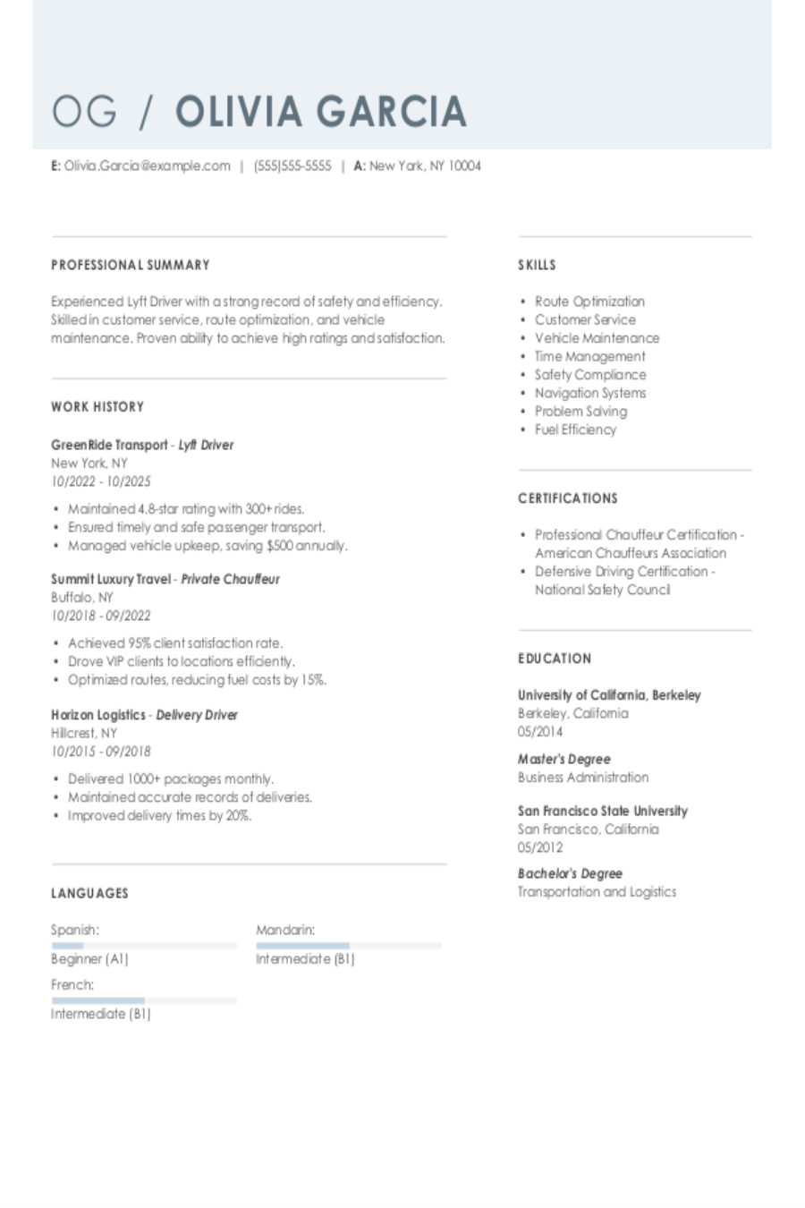 4 Lyft Driver Resume Examples, Templates, & Tips for 2025