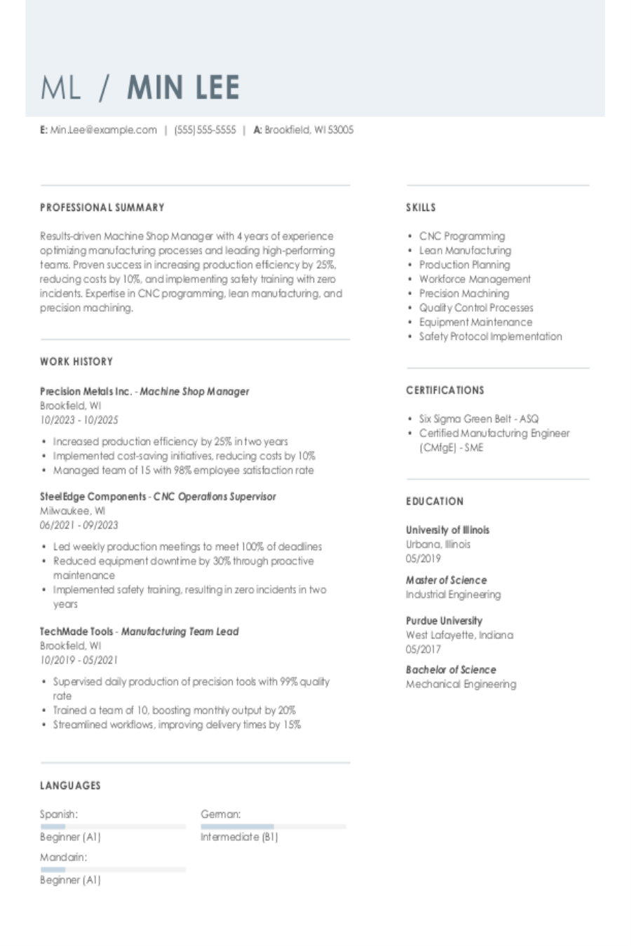 4 Machine Shop Manager Resume Examples, Templates, & Tips for 2026