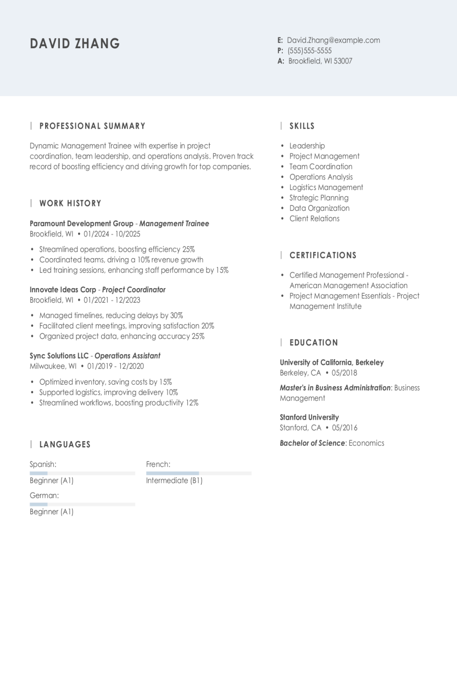 4 Management Trainee Resume Examples, Templates, & Tips for 2026