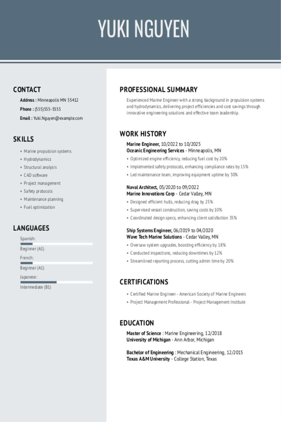 4 Marine Engineer Resume Examples, Templates, & Tips for 2025