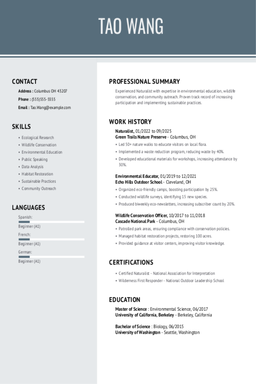 4 Naturalist Resume Examples, Templates, & Tips for 2026