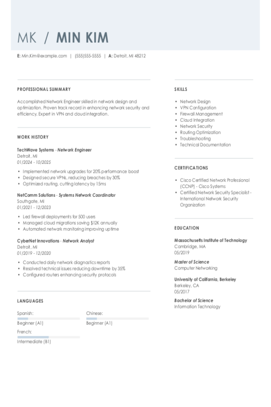 Network Architect Sample Resume