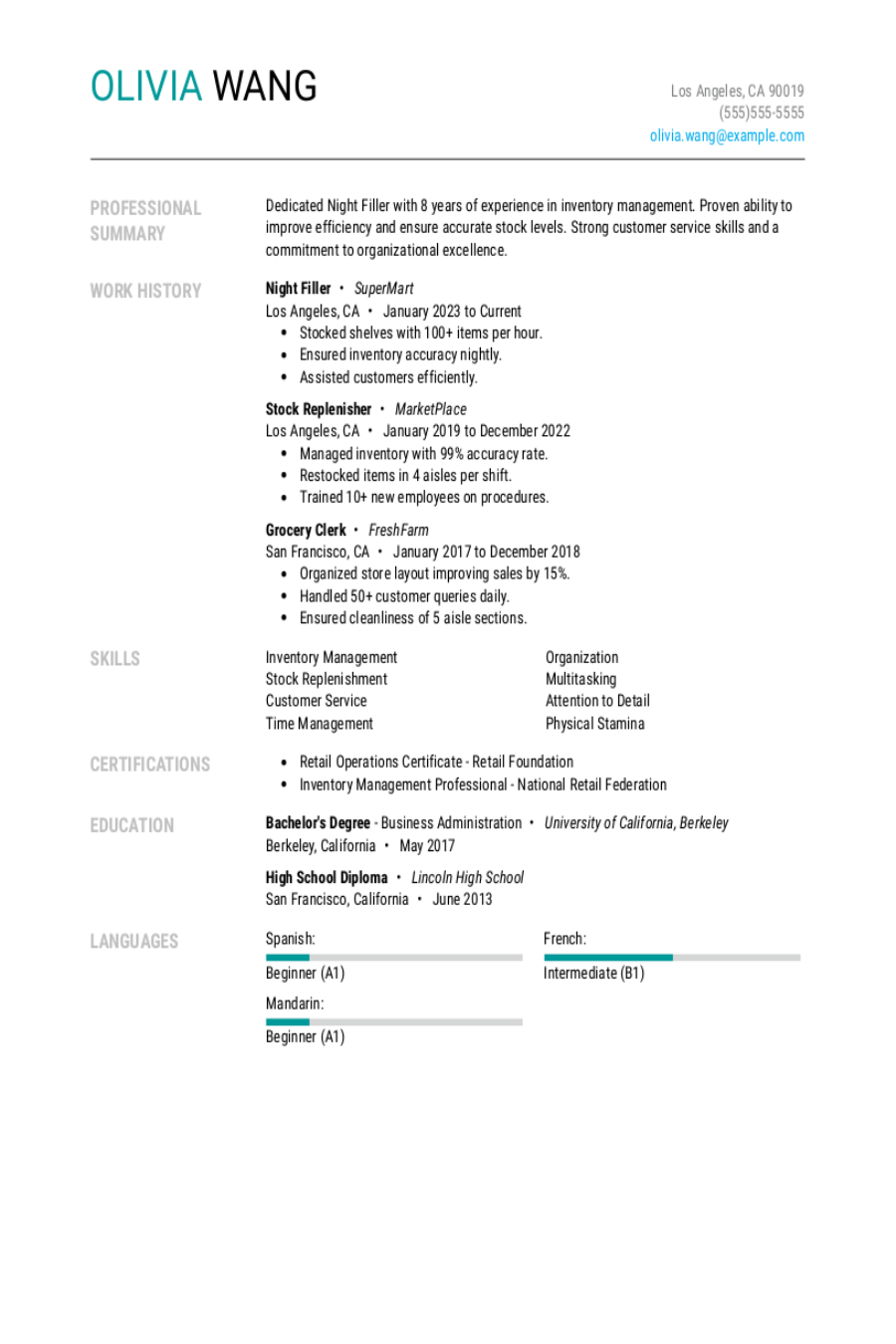4 Night Filler Resume Examples, Templates, & Tips for 2025