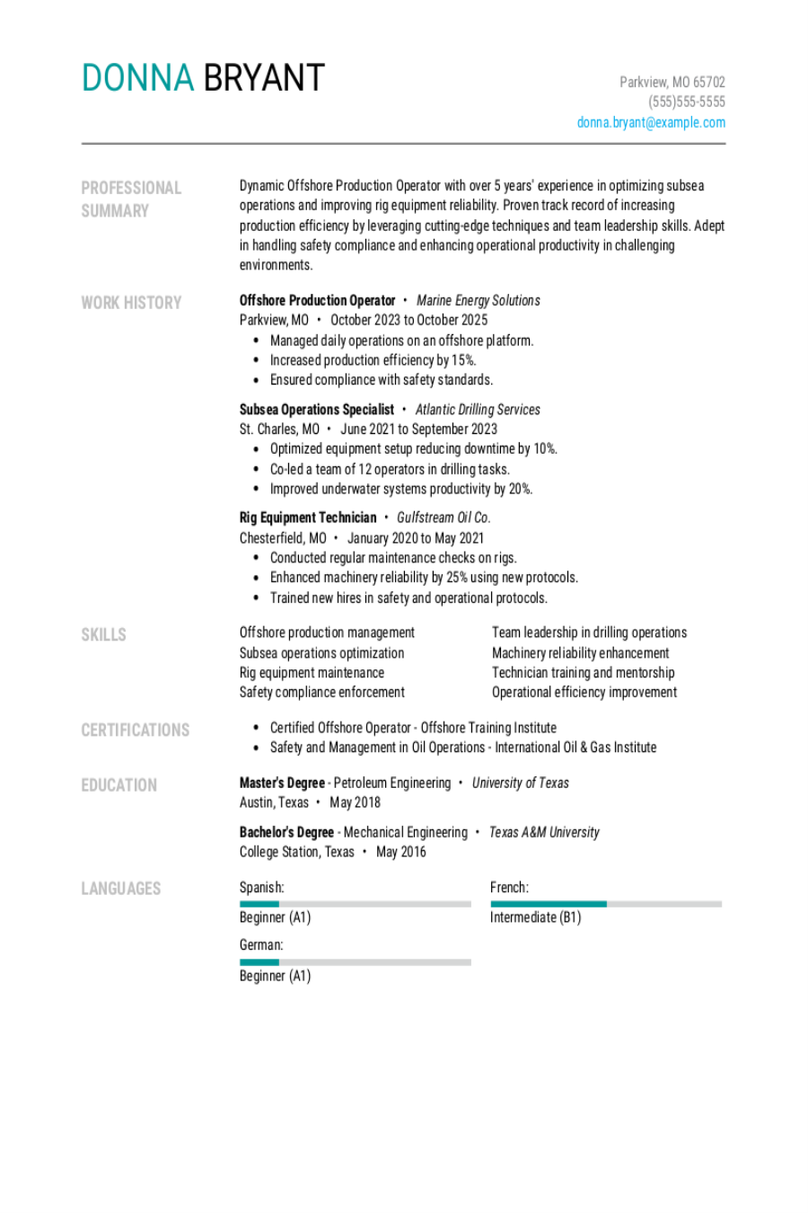 4 Offshore Production Operator Resume Examples, Templates, & Tips for 2025