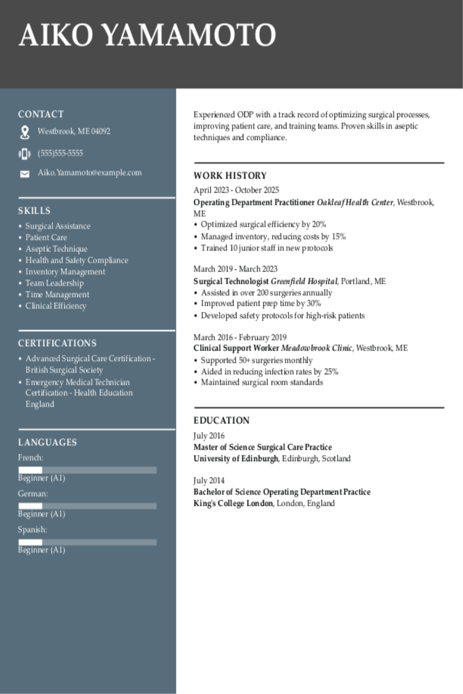 4 Operating Department Practitioner Resume Examples, Templates, & Tips ...