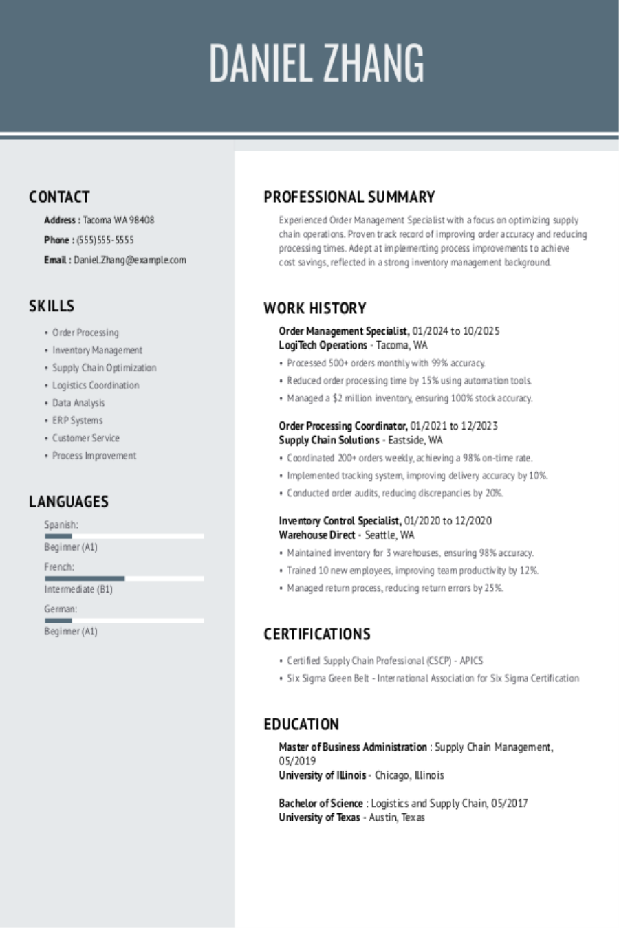 4 Order Management Specialist Resume Examples, Templates, & Tips for 2026