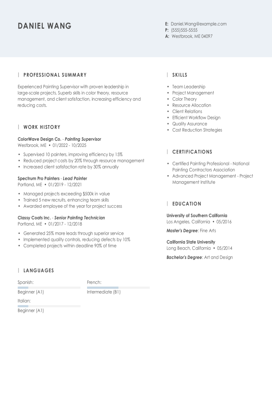 4 Painting Supervisor Resume Examples, Templates, & Tips for 2026