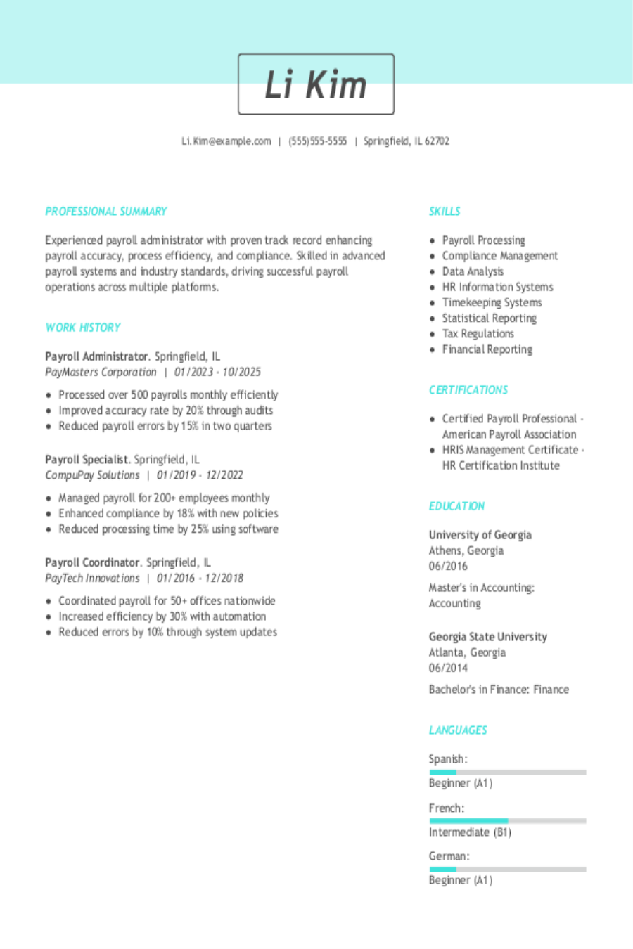4 Payroll Administrator Resume Examples, Templates, & Tips for 2026