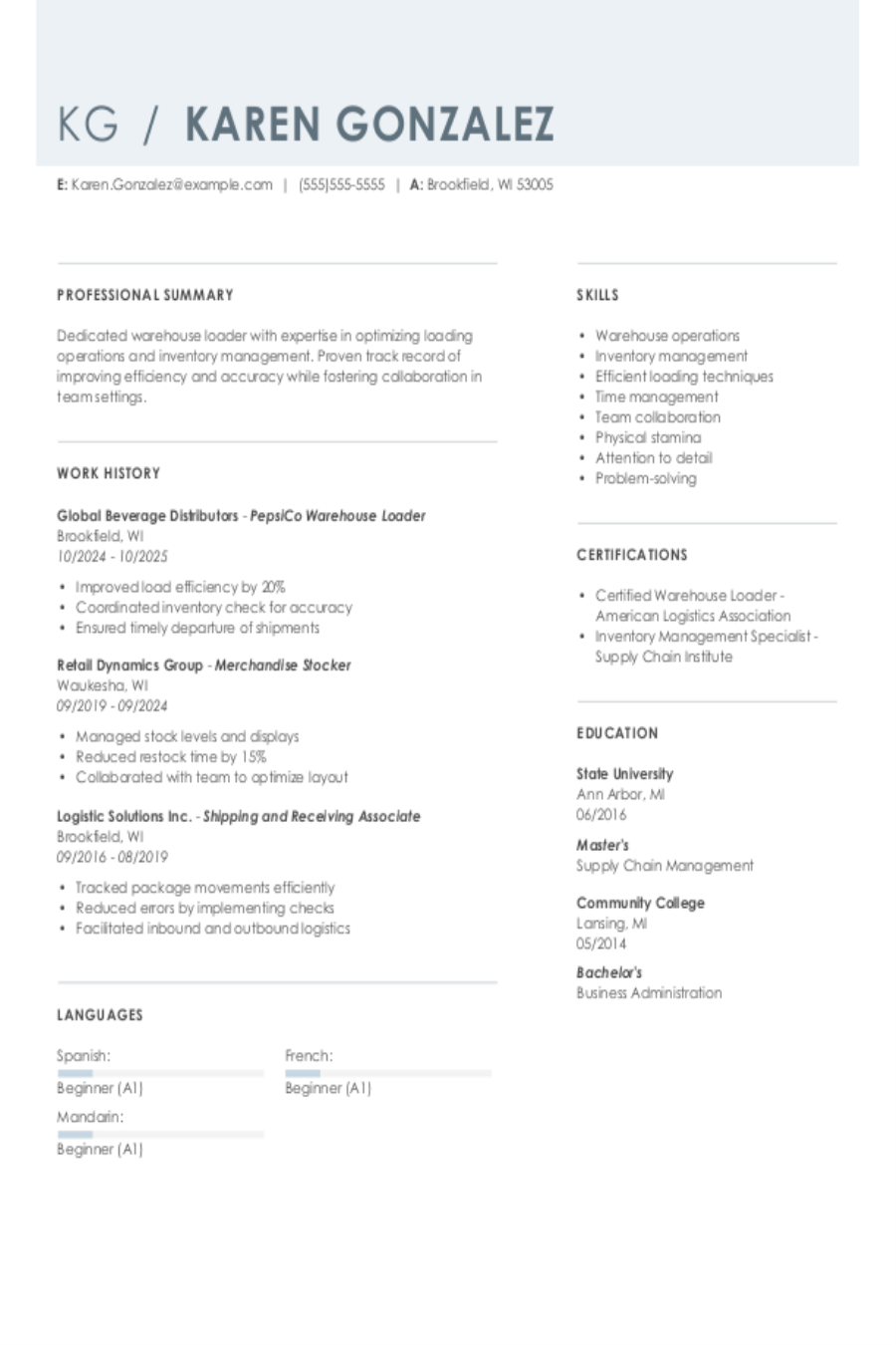 4 Pepsico Warehouse Loader Resume Examples, Templates, & Tips for 2026