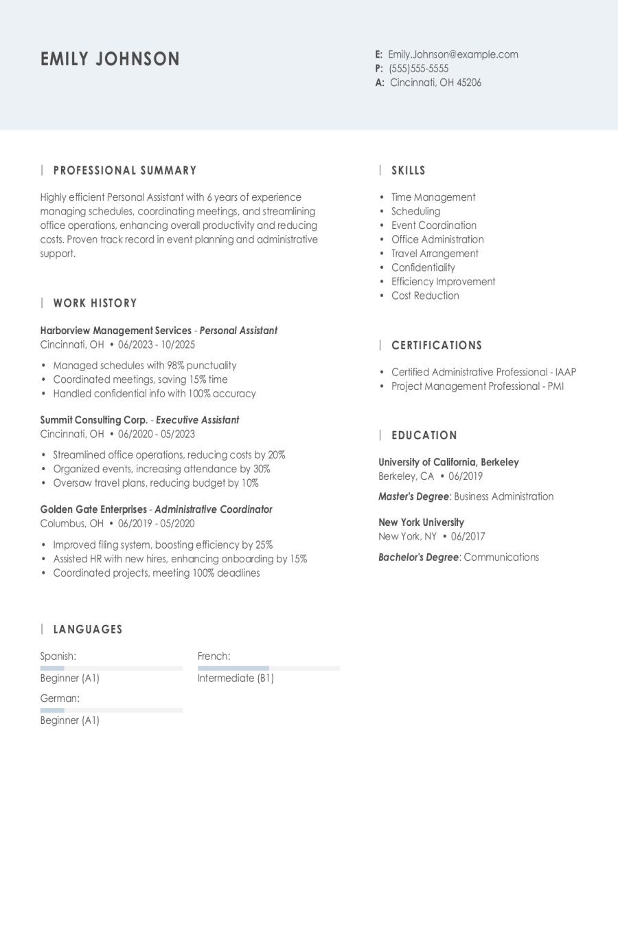 4 Personal Assistant Resume Examples, Templates, & Tips for 2025