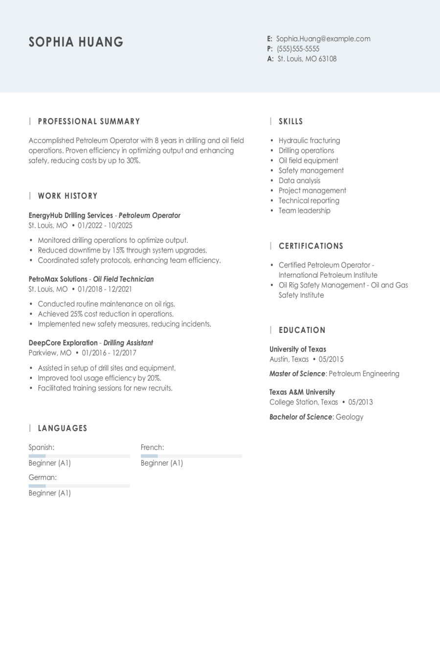 4 Petroleum Operator Resume Examples, Templates & Tips for 2025