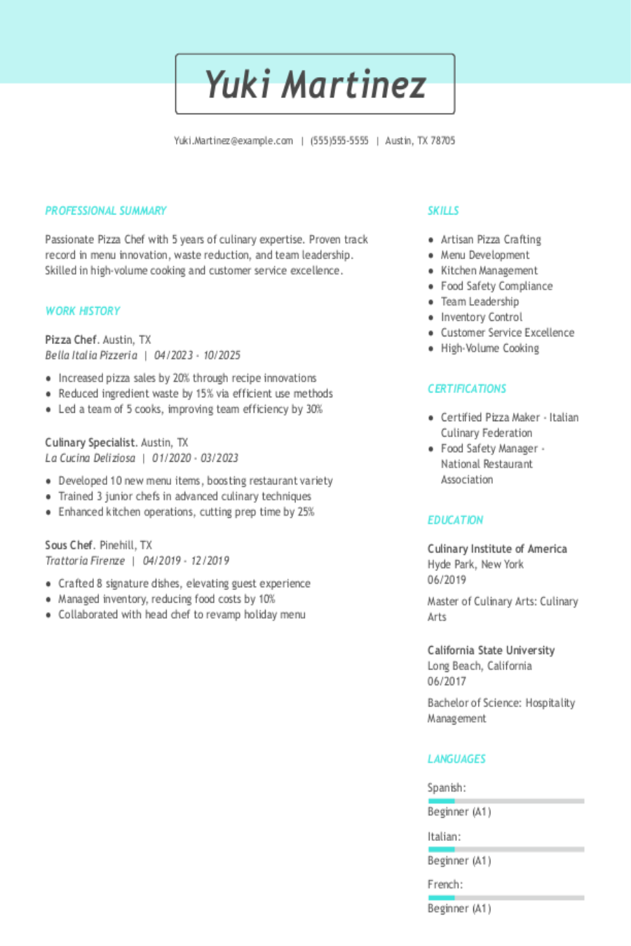 4 Pizza Chef Resume Examples, Templates, & Tips for 2026