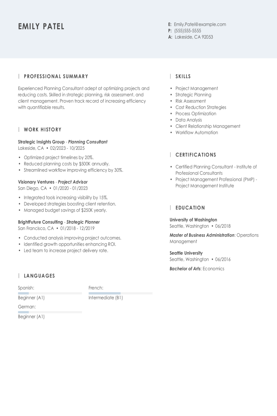 4 Planning Consultant Resume Examples, Templates, & Tips for 2026