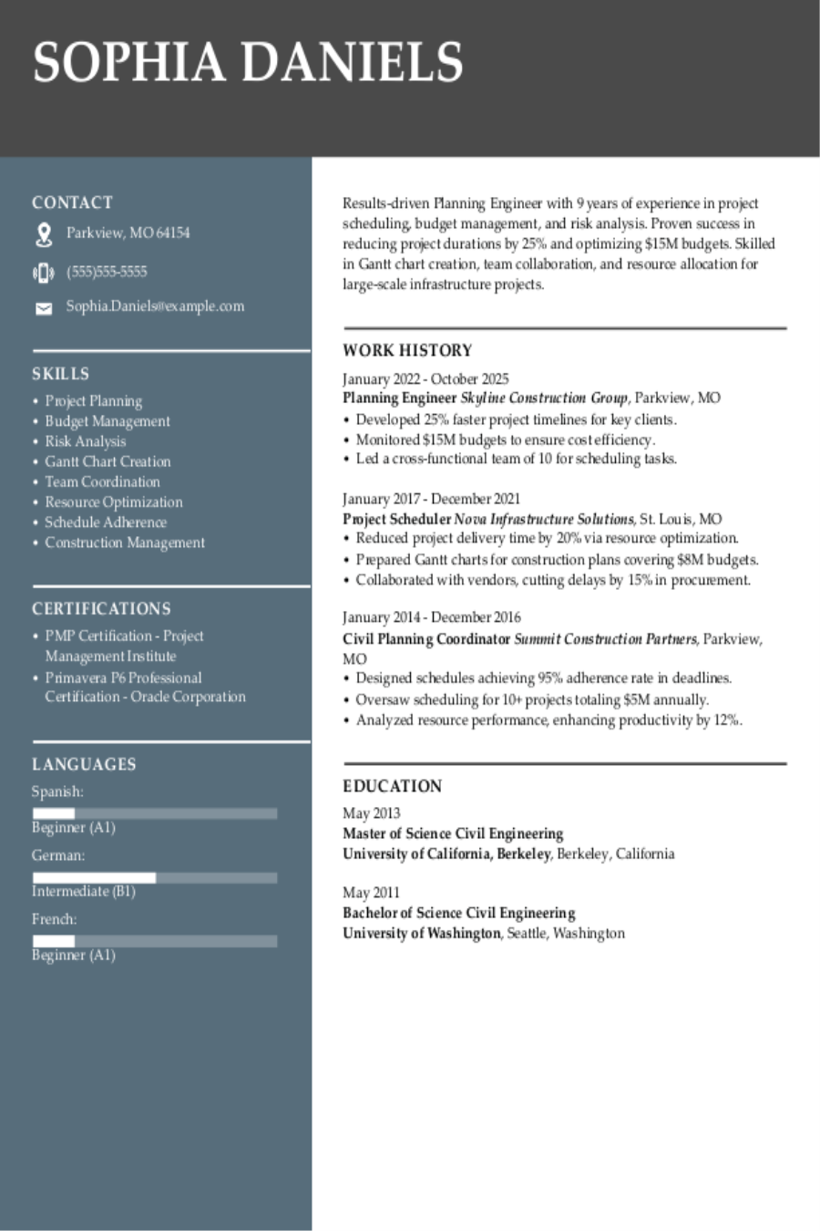 4 Planning Engineer Resume Examples, Templates, & Tips for 2026