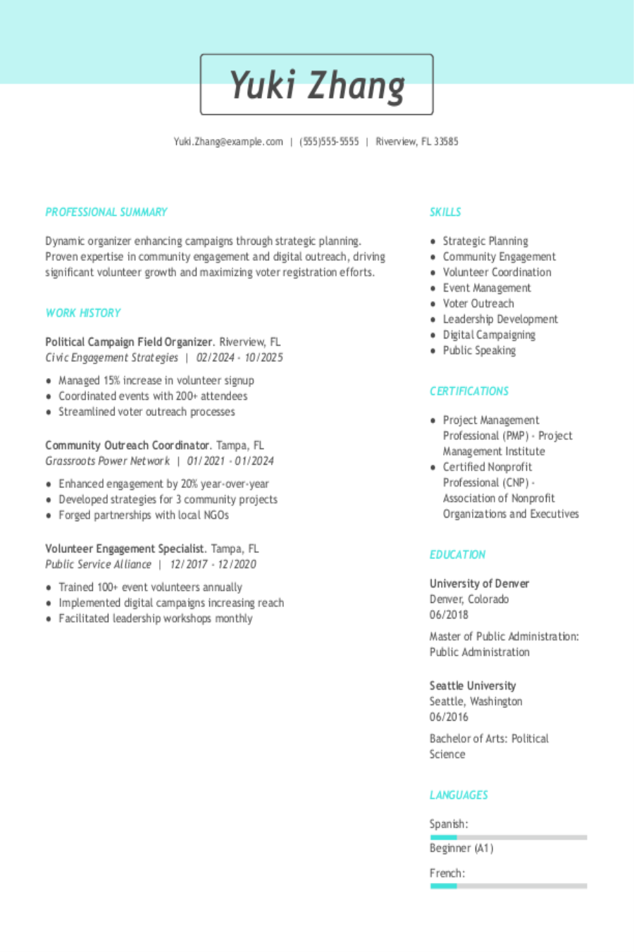 4 Political Campaign Field Organizer Resume Examples, Templates, & Tips ...