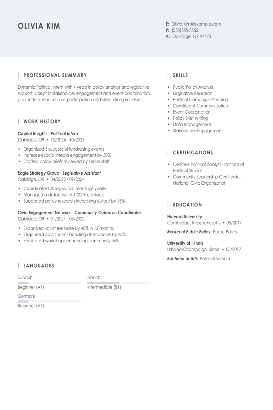 4 Political Intern Resume Examples, Templates, & Tips for 2025