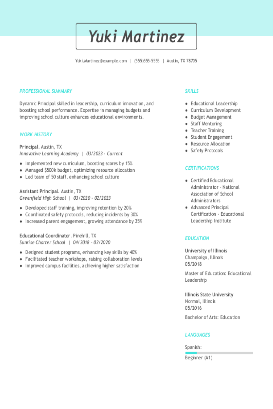 High School Principal Job Description
