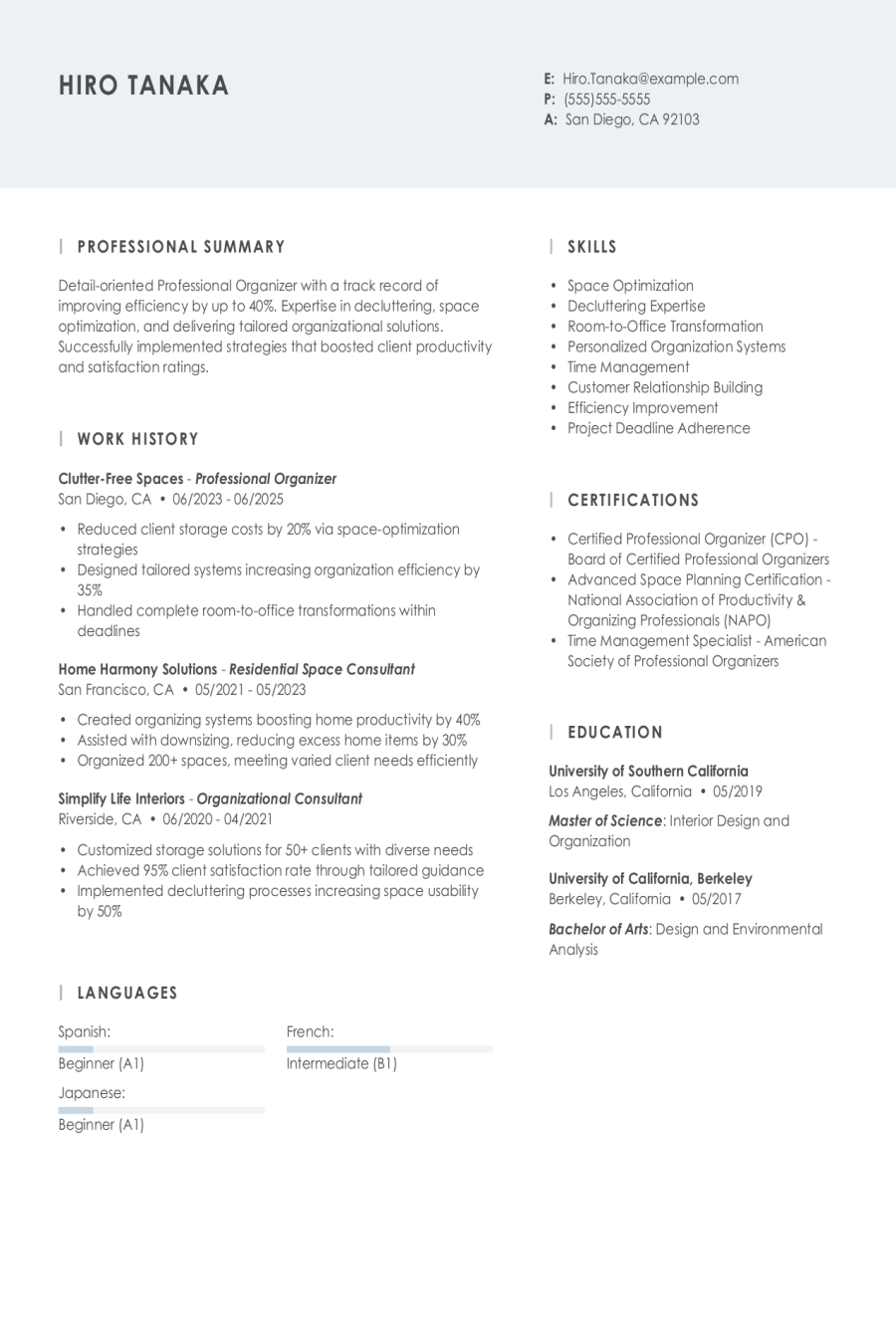 4 Professional Organizer Resume Examples, Templates, & Tips for 2026